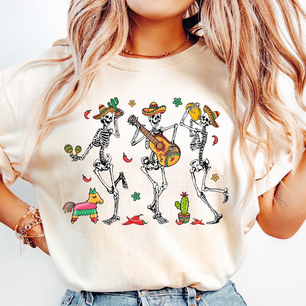 Gildan Dancing Skeletons Fiesta Tee, Carnival Inspired Mexican Theme ...