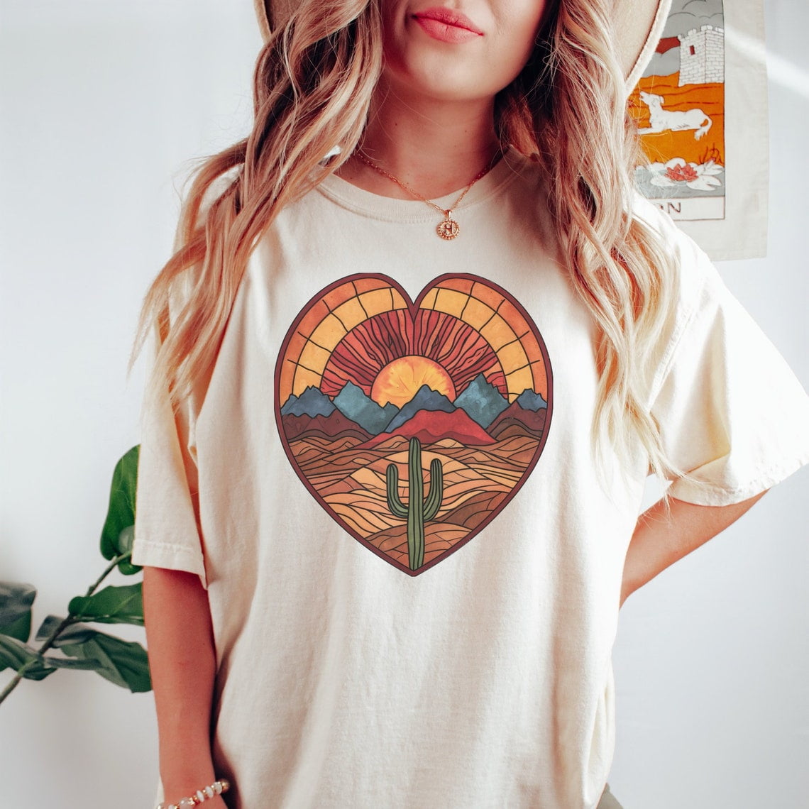 Gildan Desert Sunset Shirt With Cactus And Heart Landscape, Stained ...