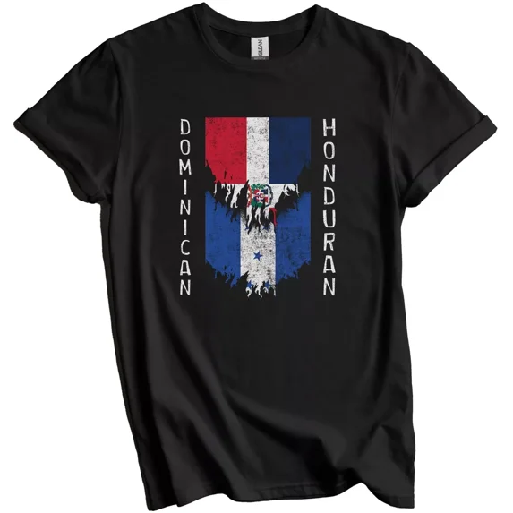 Gildan Dominican Honduran Flags Ripped Torn Dominican Republic Honduras T-Shirt Gift for Men ...