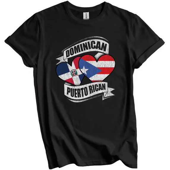 Gildan Dominican Puerto Rican Hearts Dominican Puerto Rico Flags T ...