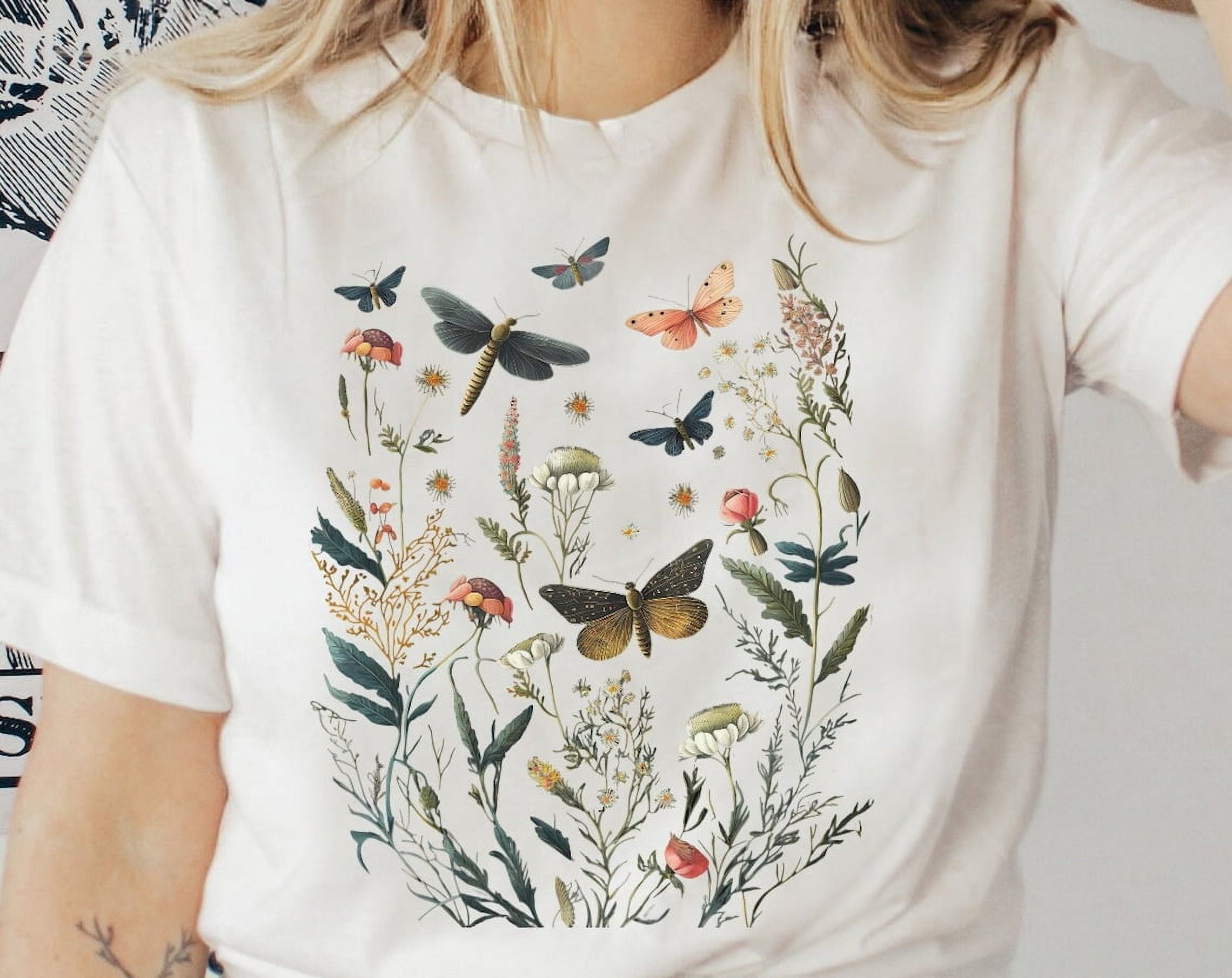 Gildan Dragonfly Butterfly Wildflower Shirt With Vintage Cottagecore ...