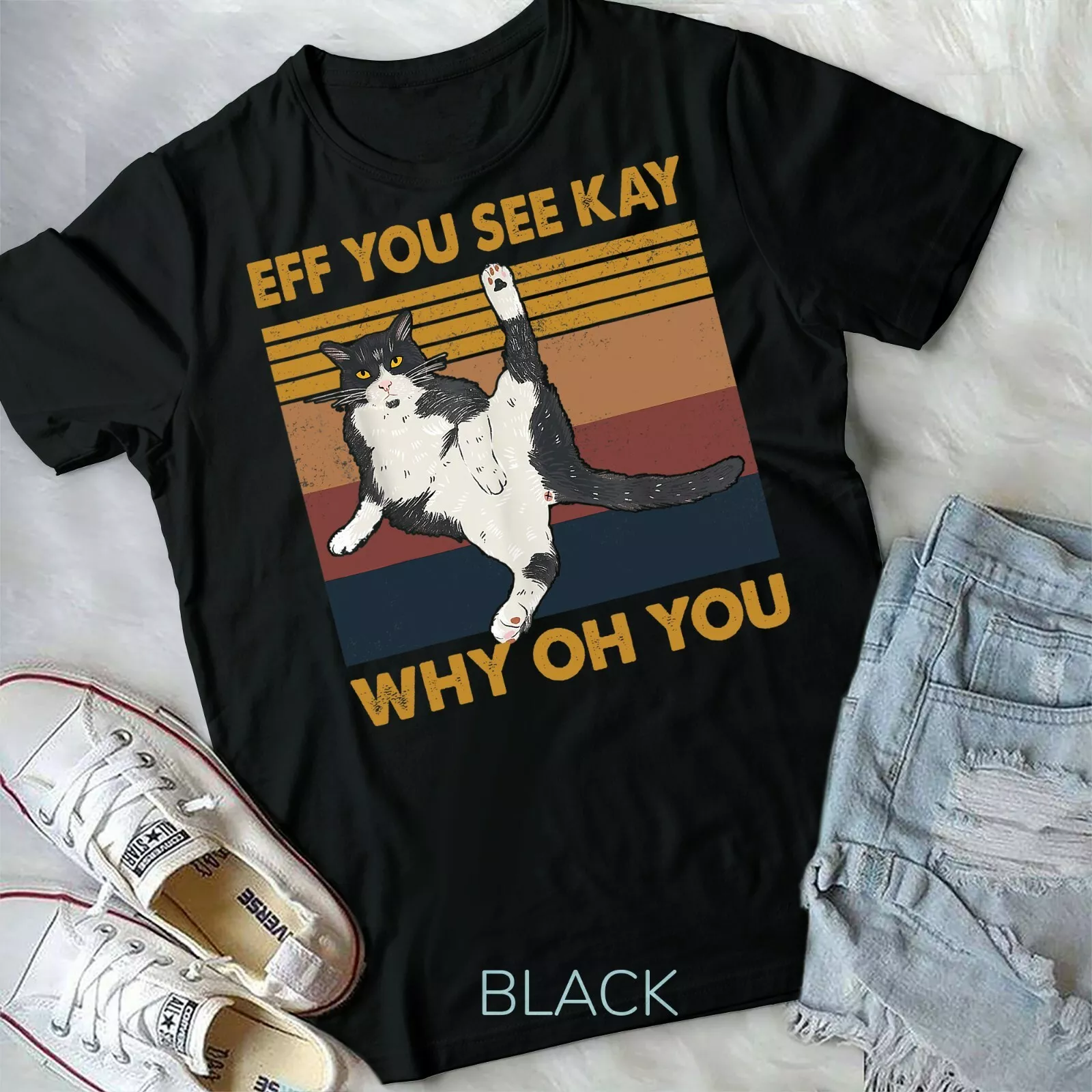 Gildan Eff You See Kay Why Oh You Cat Retro Vintage Unisex Form T-Shirt ...