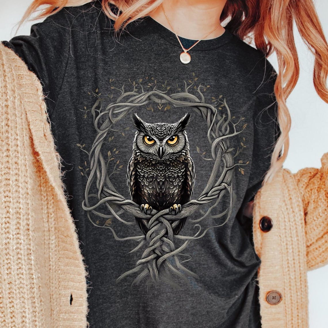 Gildan Enchanted Owl Graphic Shirt With Tree Of Life And Celtic ...