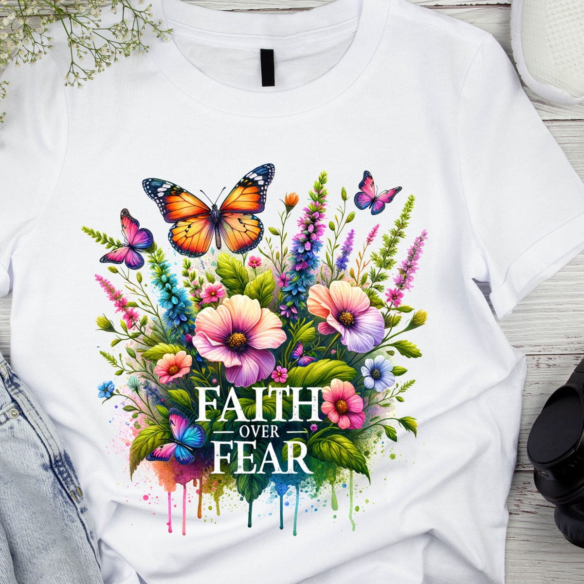 Gildan Faith Over Fear Wildflower Shirt, Christian Bible Verse Tee With ...