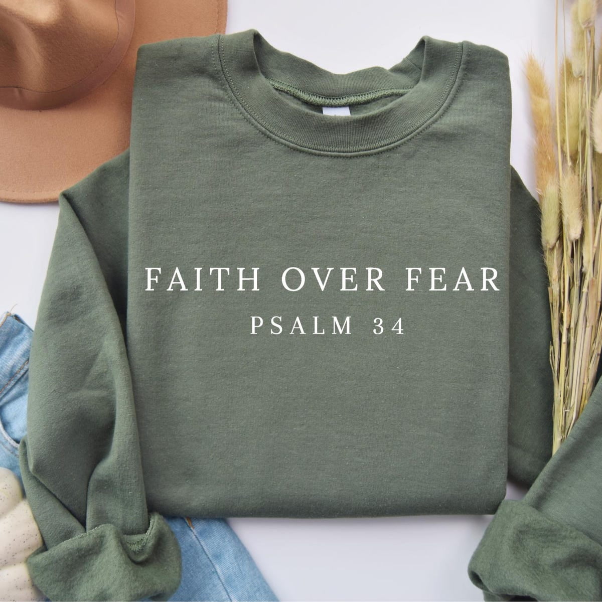Gildan Faith Over Fear With Psalm 34 Verse In Clean Minimal Typography ...