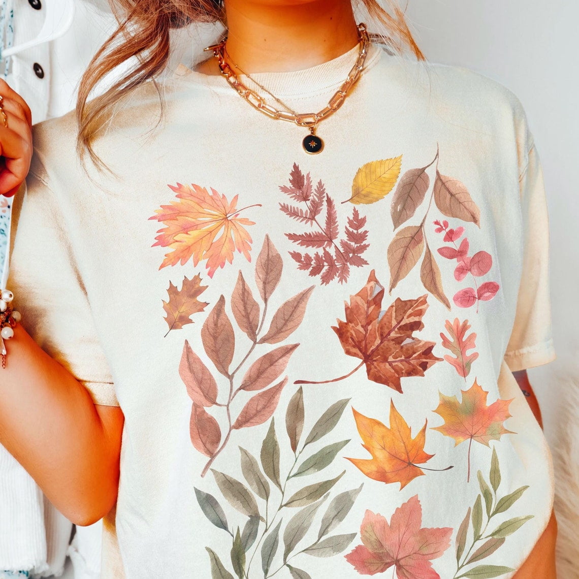 Gildan Fall Leaf Shirt With Ethereal Painted Autumn Design, Cottagecore Inspired Minimal Nature ...
