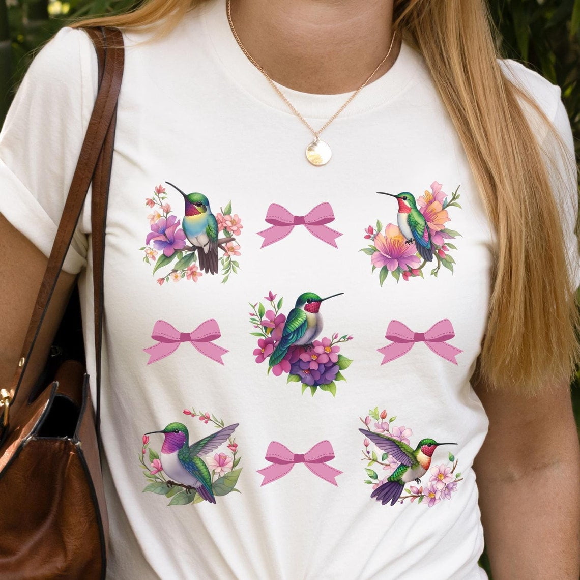 Gildan Feminine Hummingbird Shirt With Pastel Bows And Floral Art ...