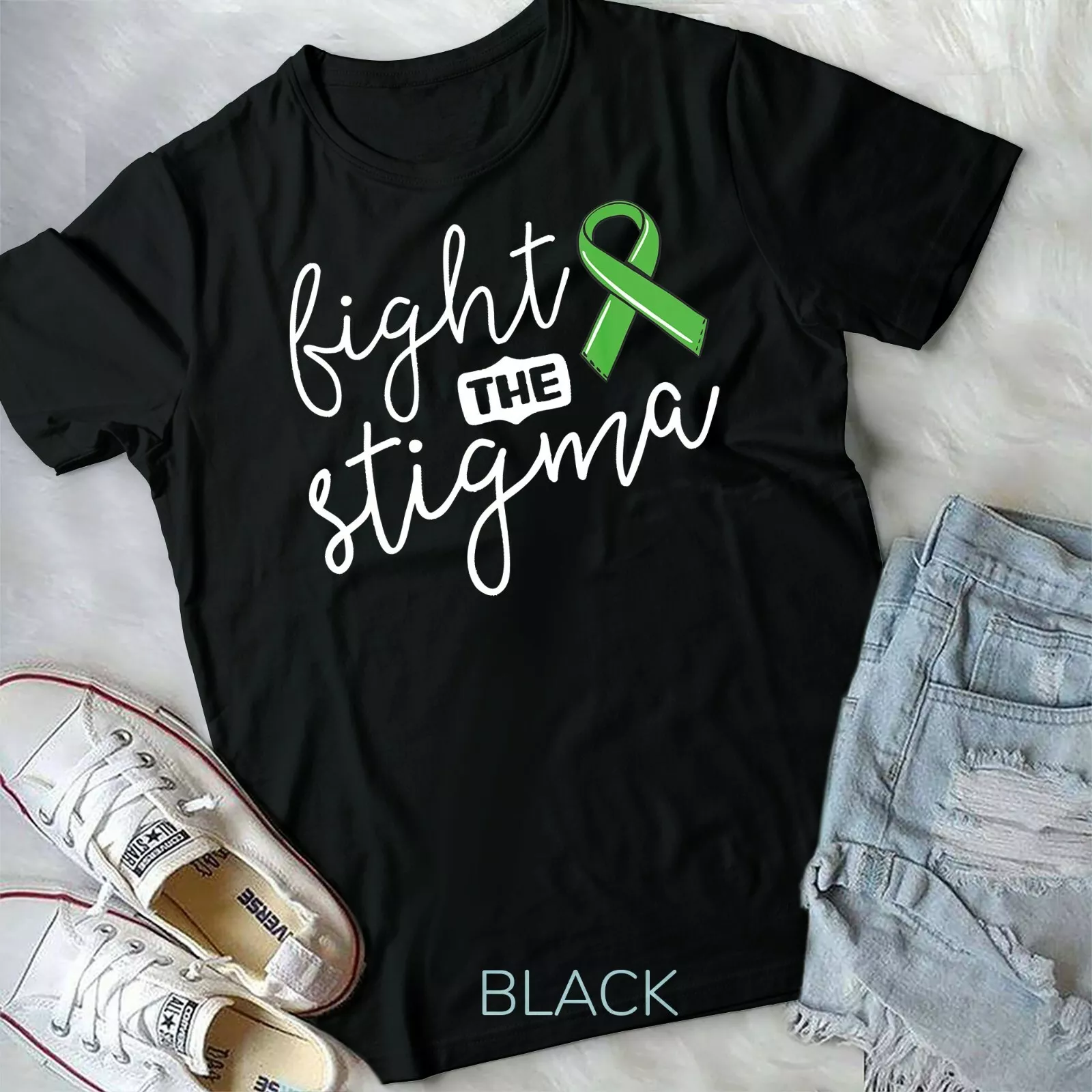 Gildan Fight The Stigma Mental Health Awareness Shirt Green Ribbon ...