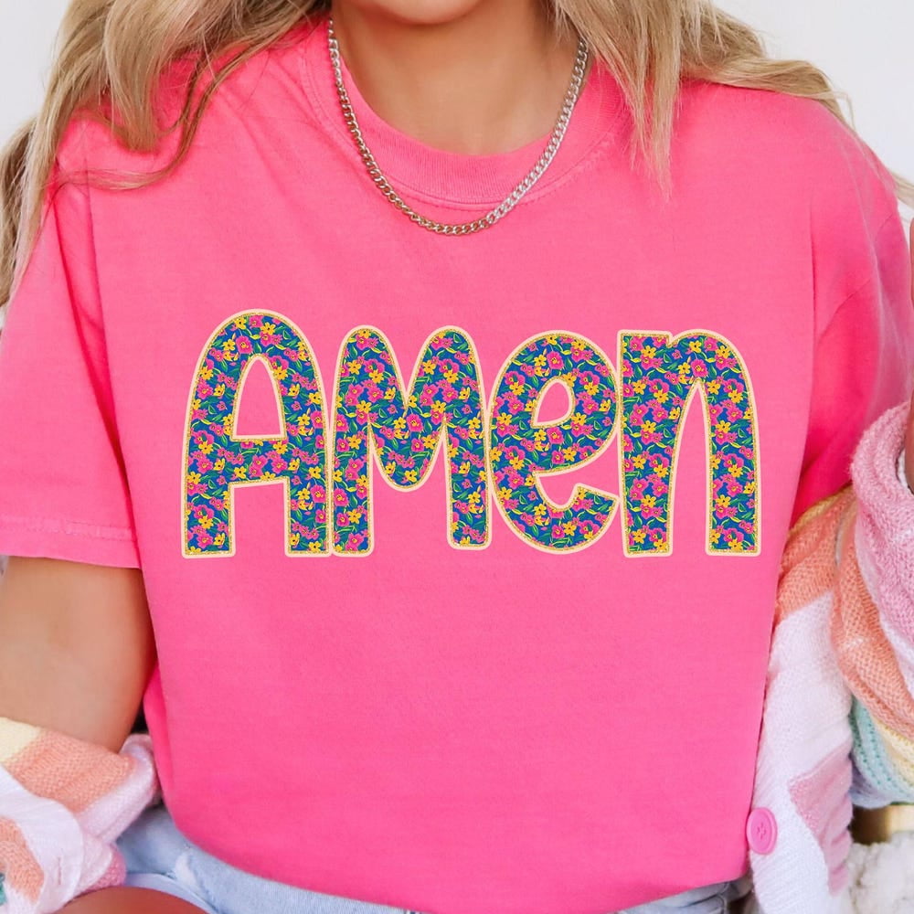 Gildan Floral Amen T-shirt, Christian Easter T-shirt, Glitter Amen T ...