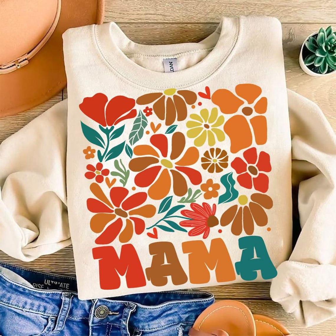 Gildan Floral Boho Mama Shirt, Trendy Retro Spring Mother's Day Gift ...