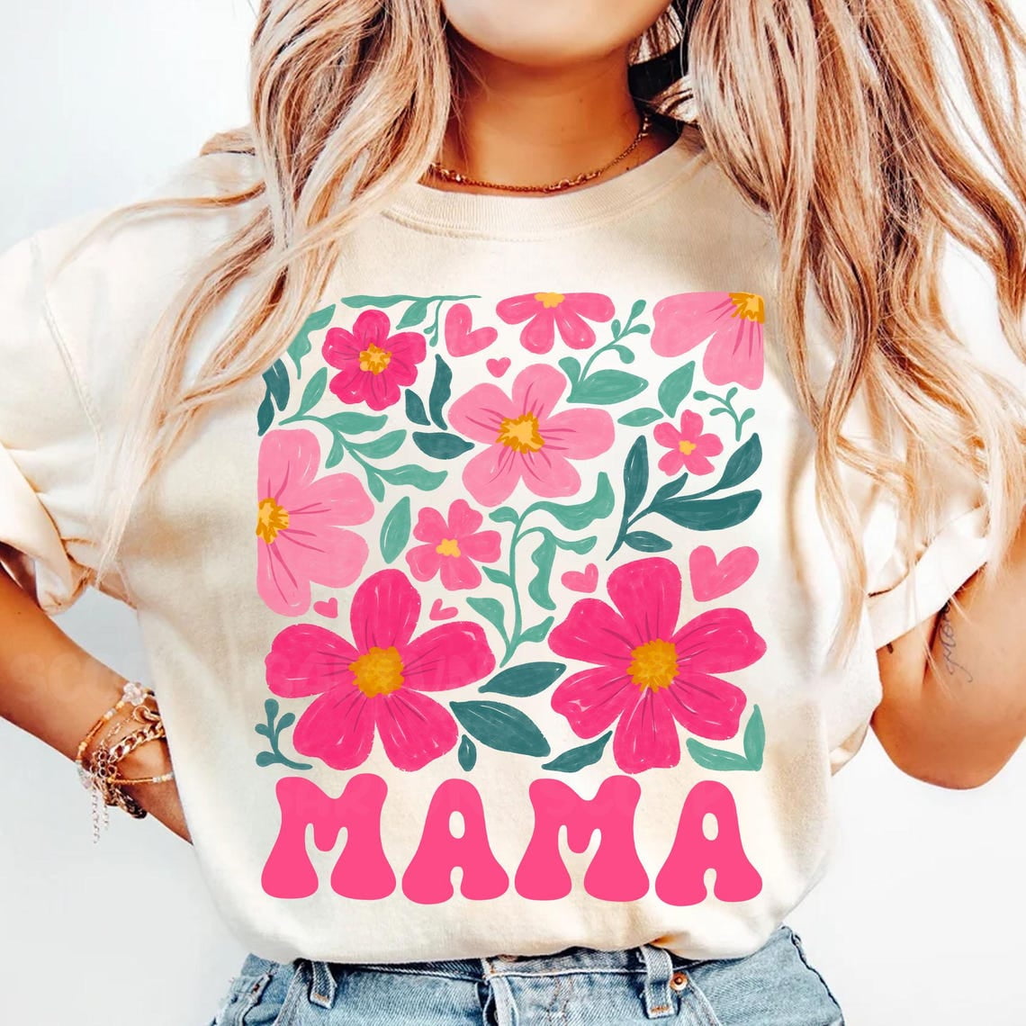 Gildan Floral Mama Coquette Shirt, Boho Retro Motherhood Design, Trendy ...