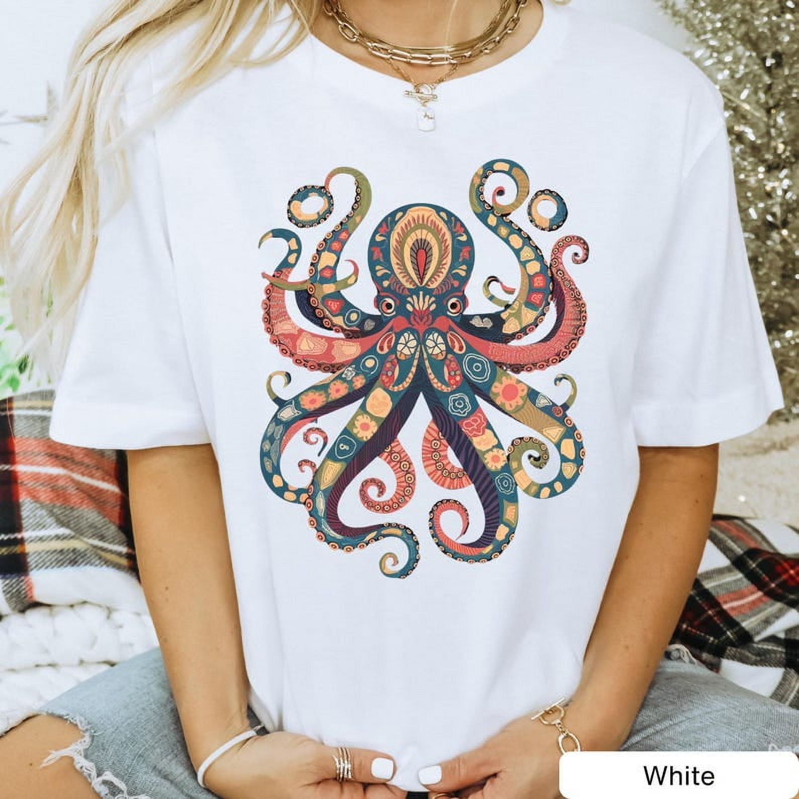 Gildan Floral Octopus T-Shirt, Vintage Ocean Animal Comfort Colors Tee ...
