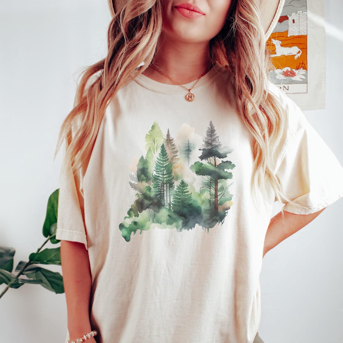 Gildan Forest Trees Shirt With Watercolor Art, Nature Inspired Tee ...