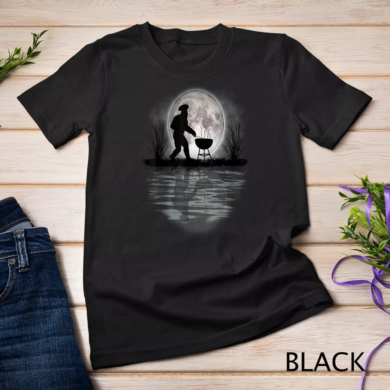 Gildan Funny Bigfoot Grilling Cooking Chef Full Moon Bbq Gift T-Shirt ...