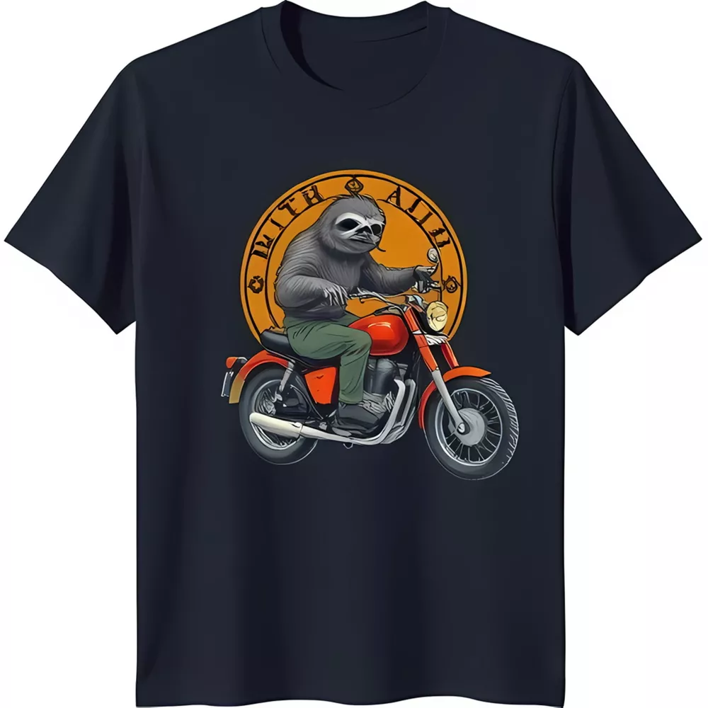 Gildan Funny Black T-Shirt with Sloth Riding Motorcycle Graphic ...