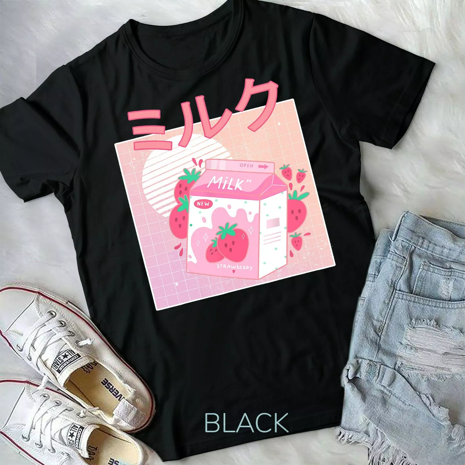 Gildan Funny Retro 90S Japanese Kawaii Strawberry Milk Shake Carton ...