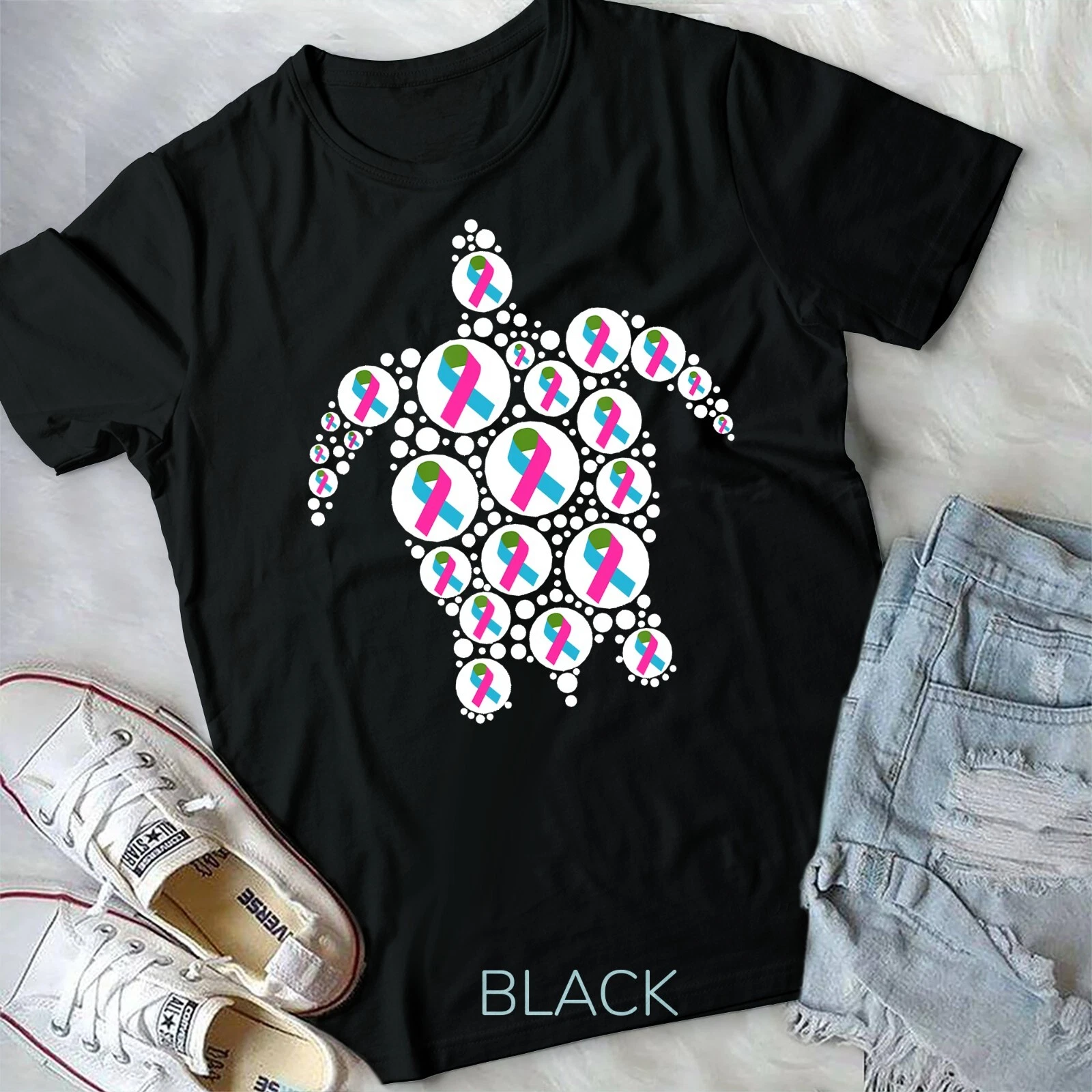 Gildan Funny Turtle Metastatic Breast Cancer Green Teal Pink Ribbon ...