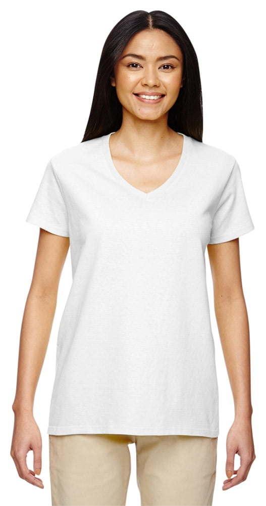 Gildan G500VL Heavy Cotton Ladies V-Neck T-Shirt -White-3X-Large ...