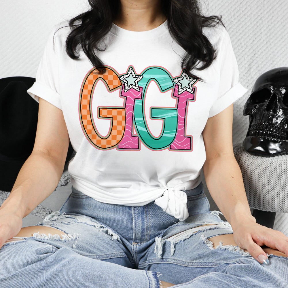 Gildan Gigi T-shirt - Colorful Design with Checkered, Zebra Print, and ...