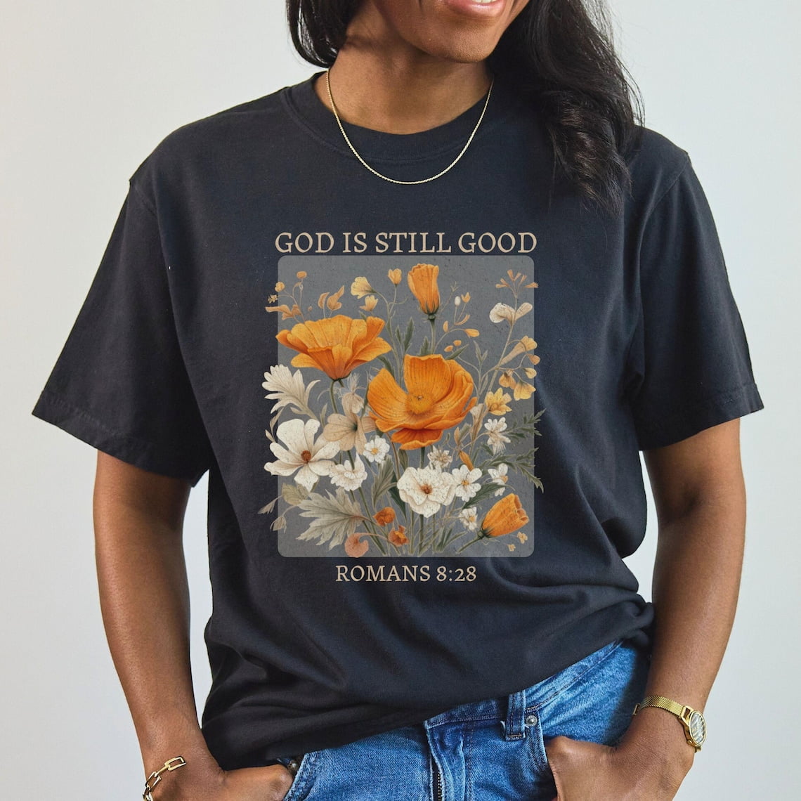 Gildan God Is Good Tee With Floral Art, Beautiful Christian Graphic ...