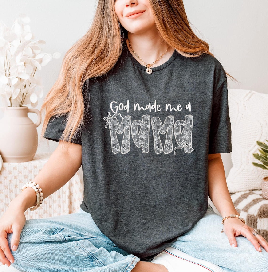 Gildan God Made Me A Mama Tee, Funny And Heartfelt Graphic For Women ...