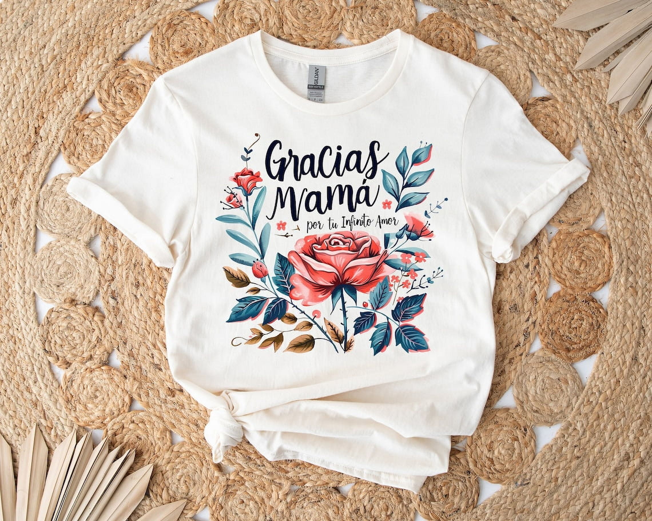 Gildan Gracias Mamá Tee, Sweet Spanish-Language Floral Graphic ...