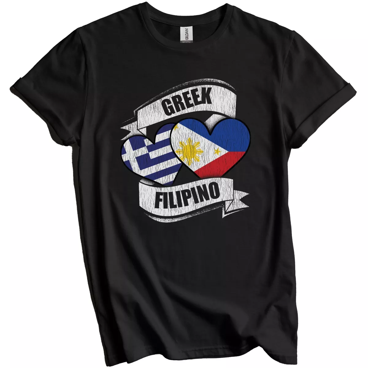 Gildan Greek Filipino Hearts Greece Philippines Flags T-Shirt Gift for ...