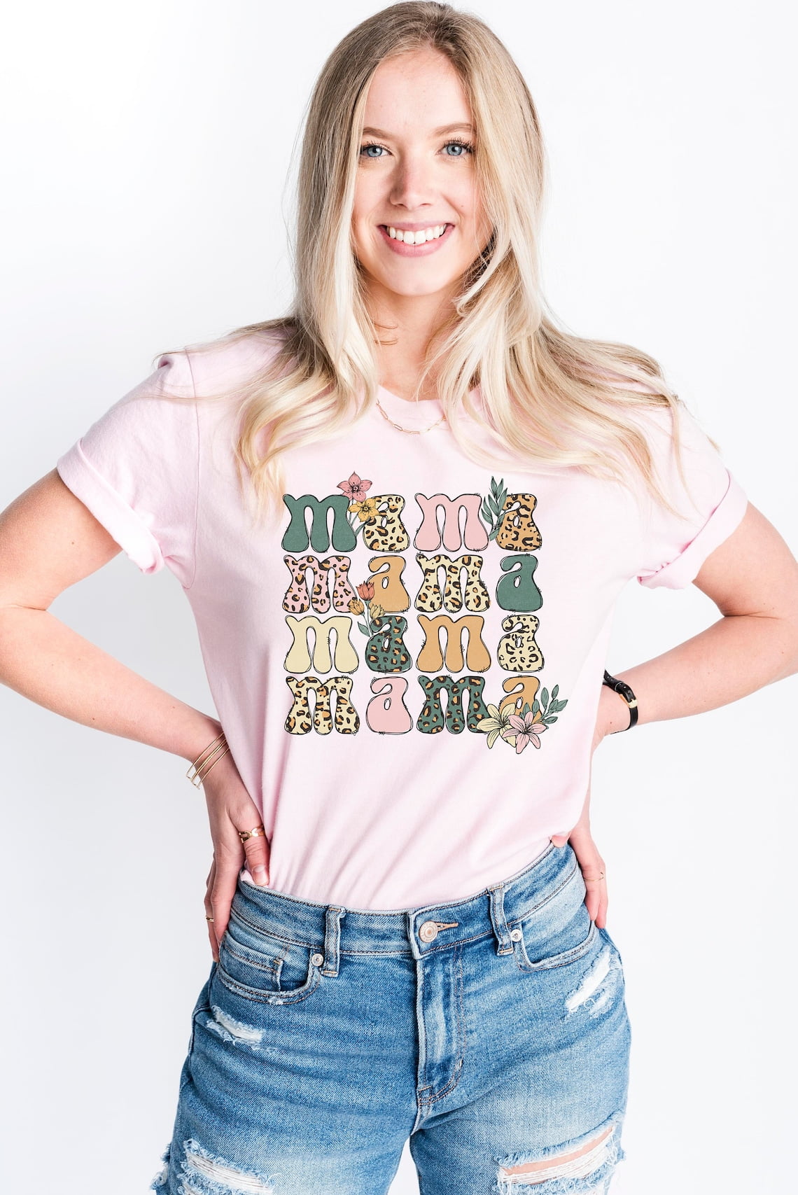 Gildan Groovy Floral Mama Tee, Boho-Inspired Vintage Design For Women ...