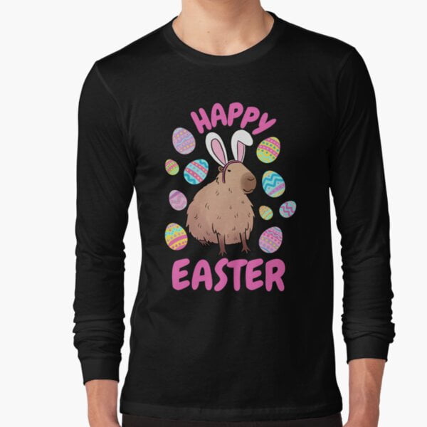 Gildan Happy Easter Funny and cute easter capybara wearing bunny ears T ...