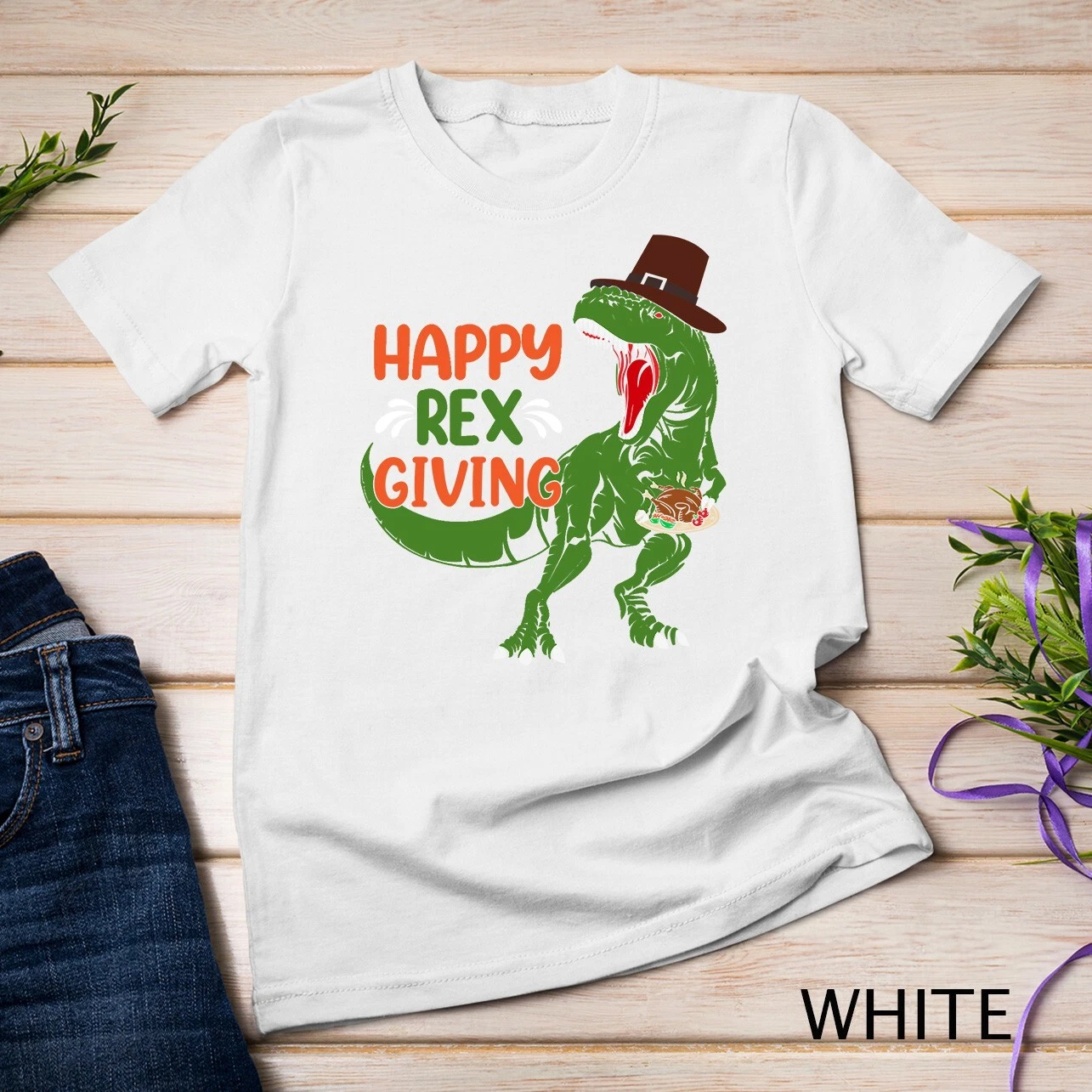 Gildan Happy Rex Giving Tyrannosaurus Rex Thanksgiving Season Unisex T ...