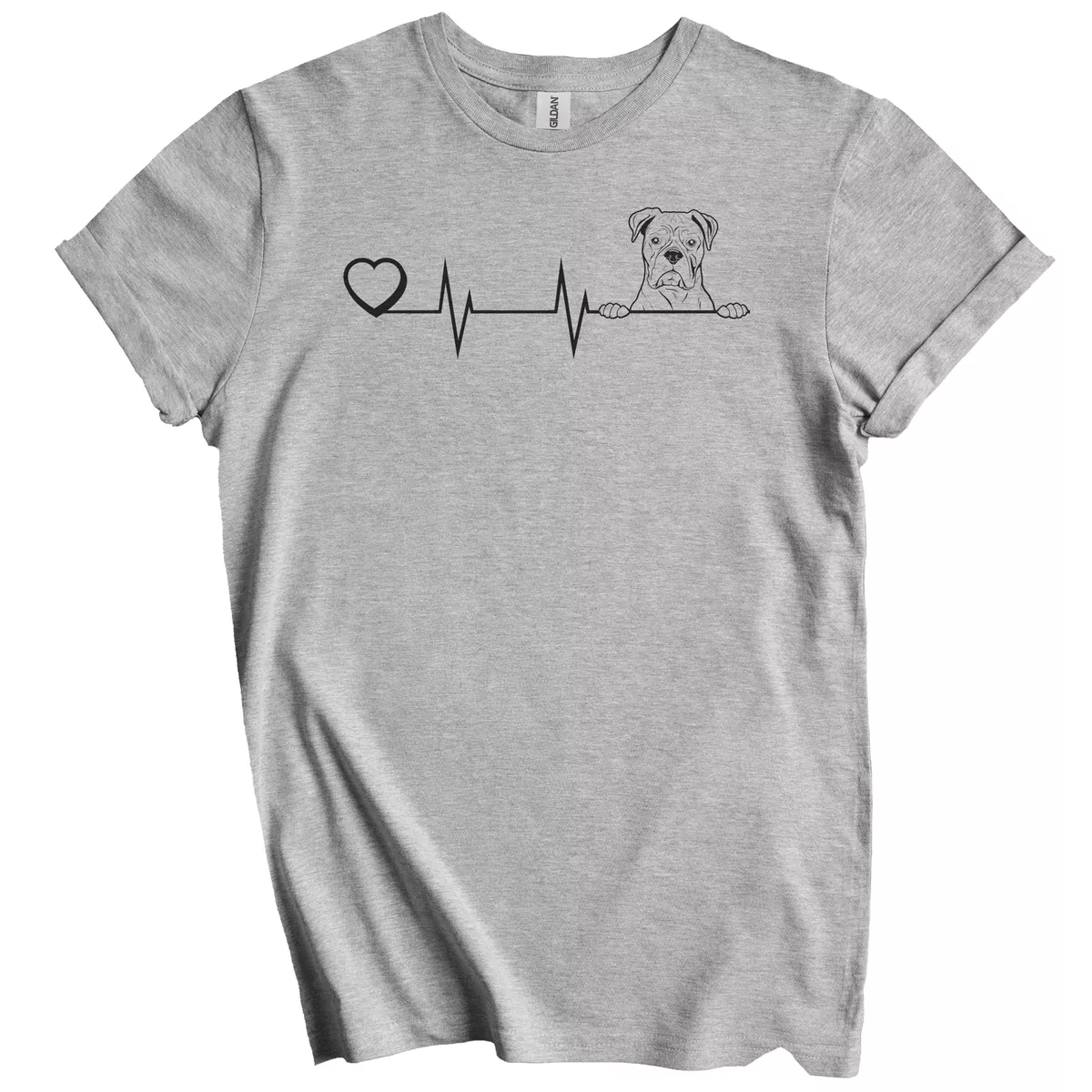 Gildan Heart Heartbeat Line Chart Boxer Dog Breed T-Shirt Gift for Men ...