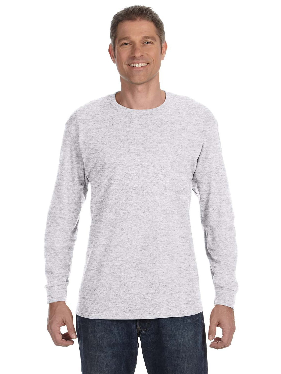 Gildan Heavy Cotton Ash Grey Long Sleeve T-Shirt - Walmart.com