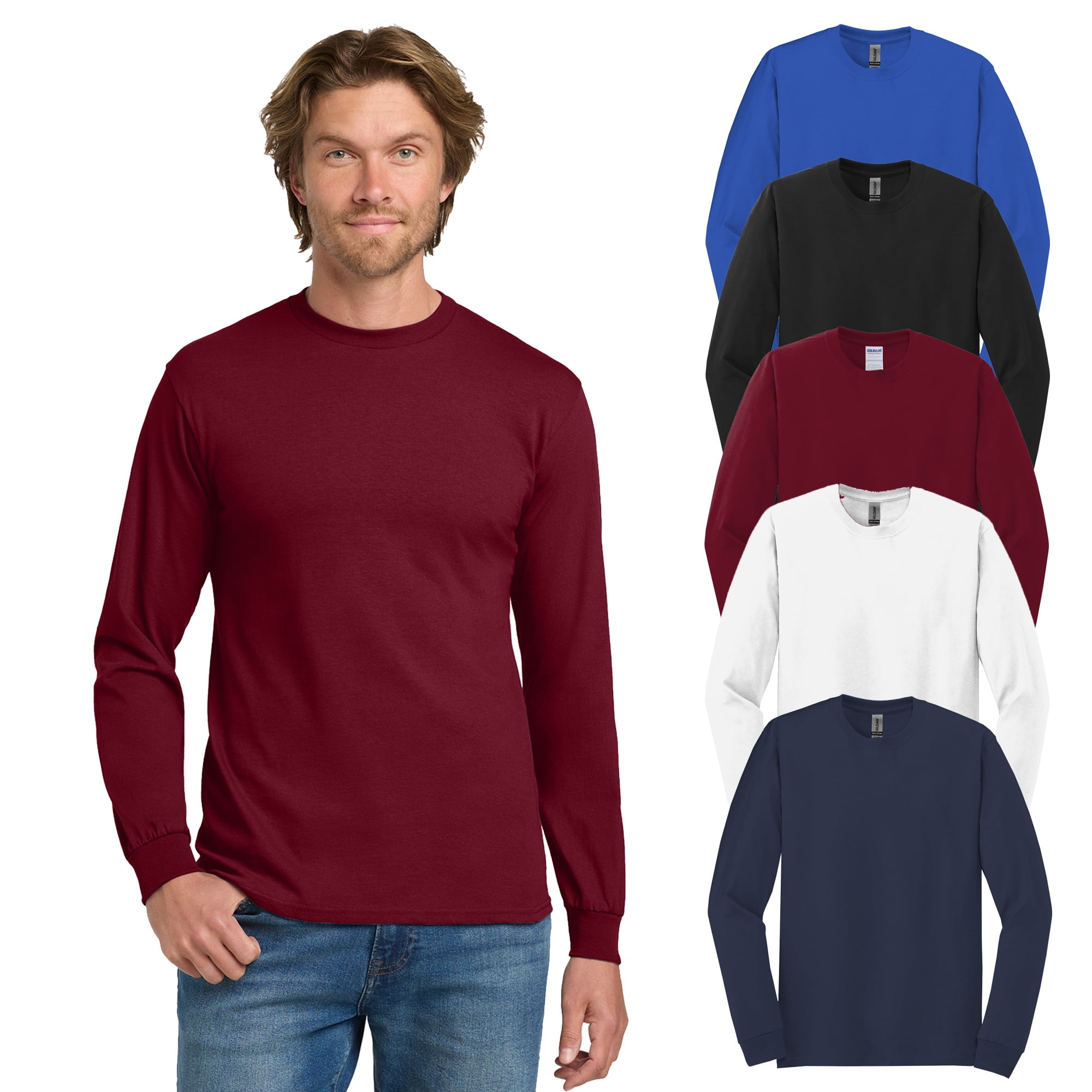 Gildan Heavy Cotton Men's Crewneck T-Shirt, Assorted 5 Pack Long Sleeve ...