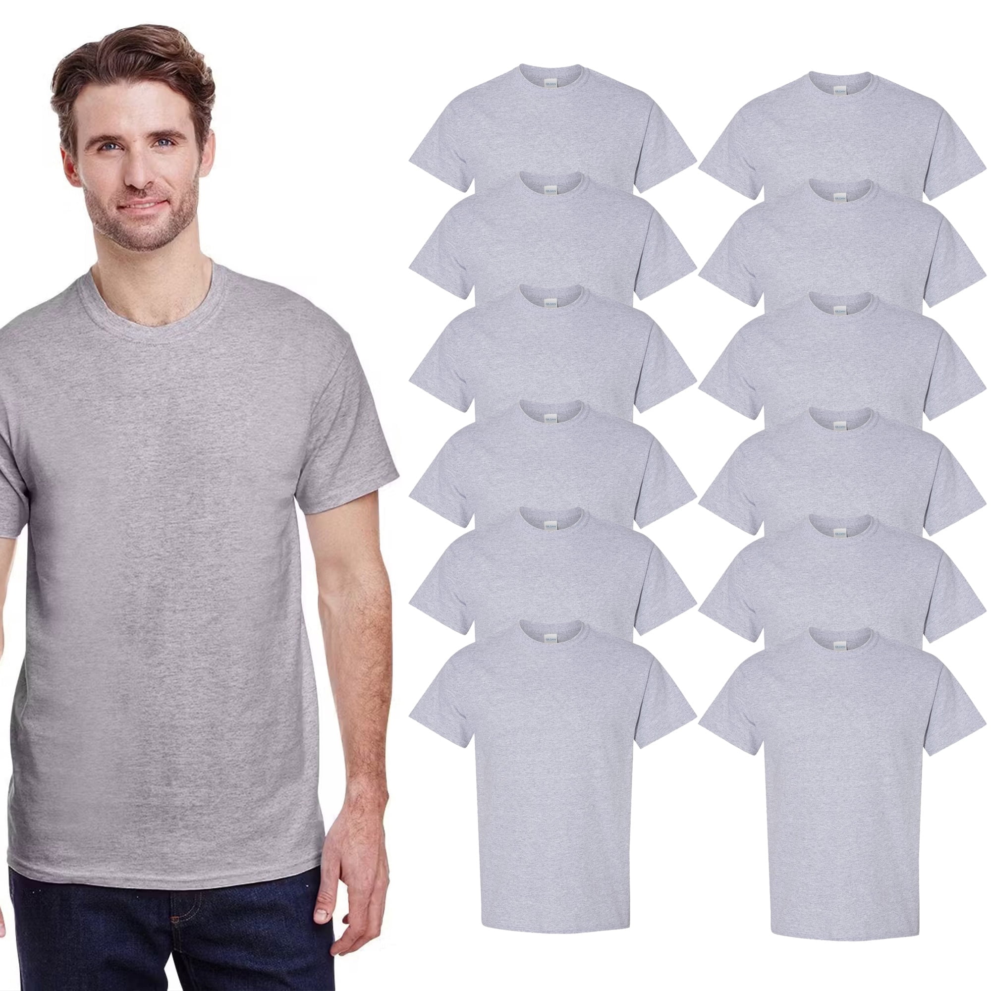 Gildan Heavy Cotton T-Shirt, Sport Gray, 12-Pack Bulk, Men’s Classic ...