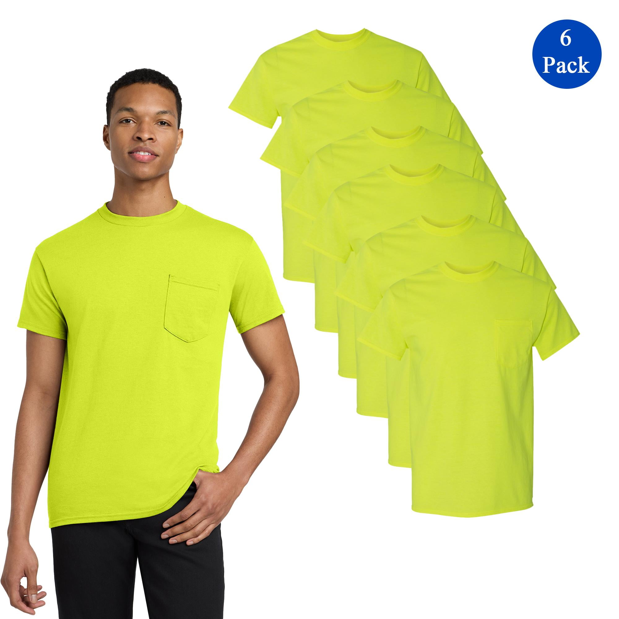 Gildan High Visibility Pocket T-Shirt, Men's Short Sleeve Safety Green ...