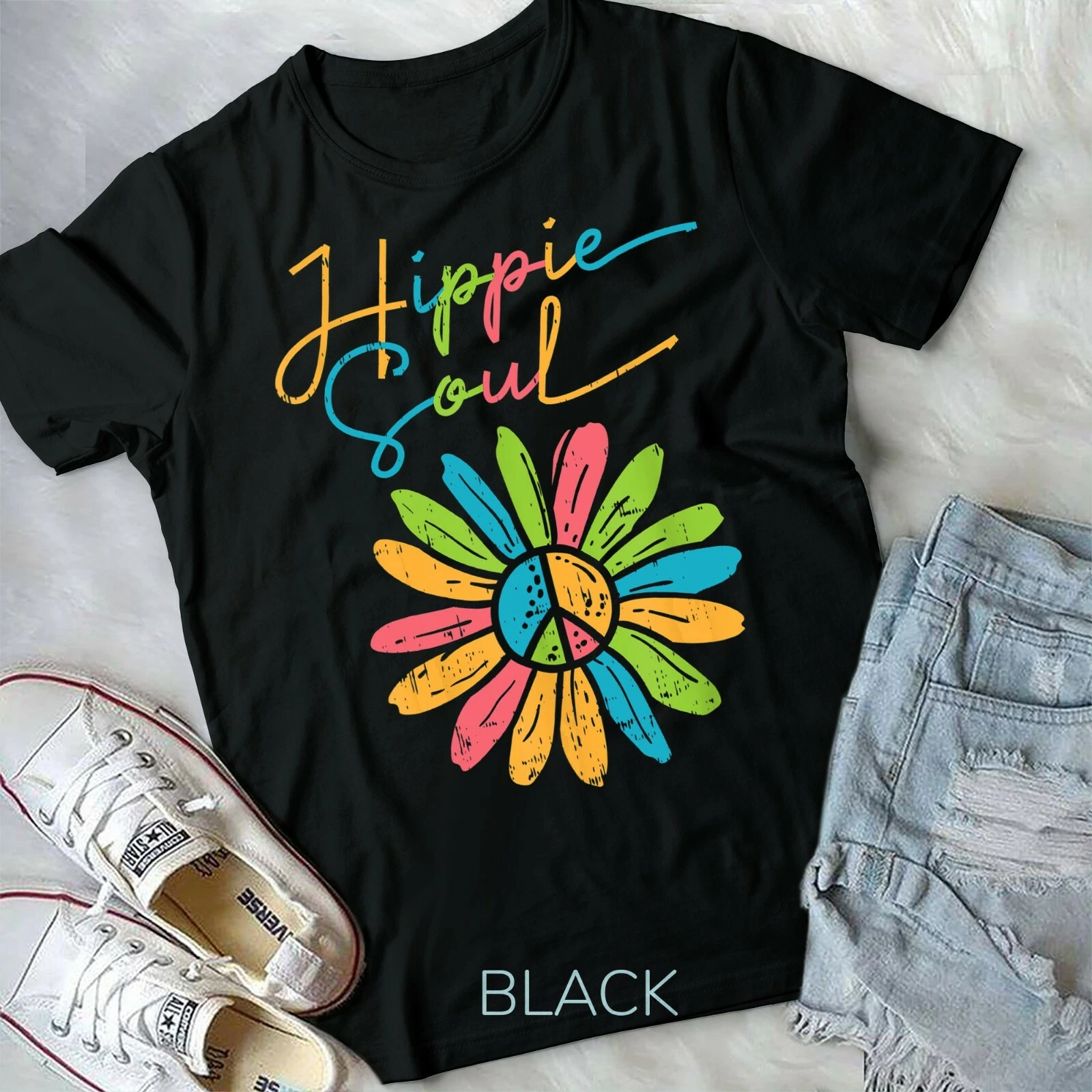Gildan Hippie Soul Peace Flower Retro Floral Hippi Hippy Women Unisex ...
