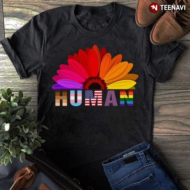Gildan Human Shirt, Human Black Transgender America Lgbt Daisy ...