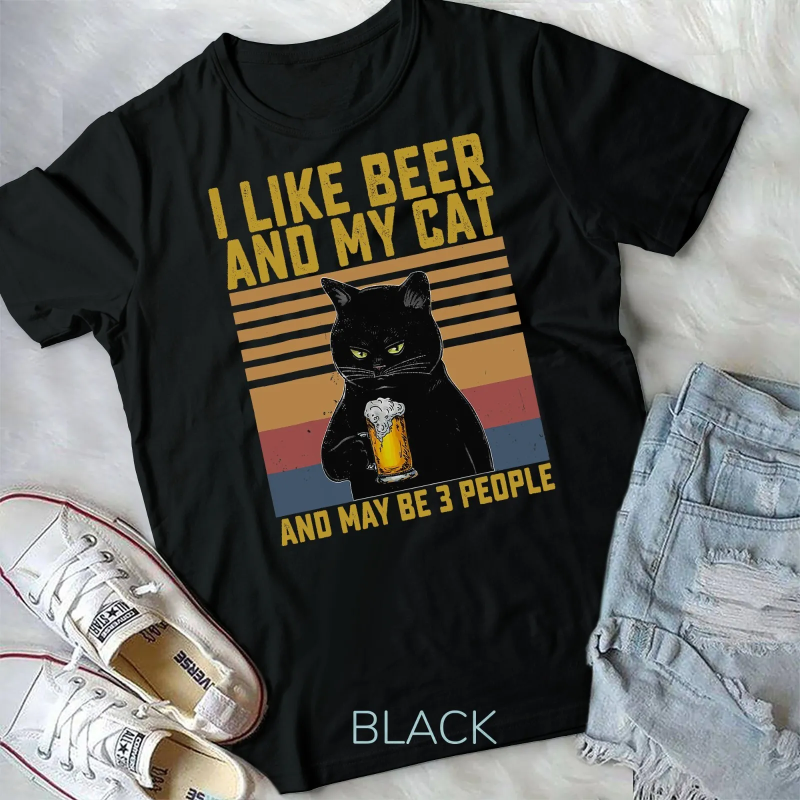 Gildan I Like Beer My Cat And May Be 3 People Cat Lovers Gift T-Shirt ...