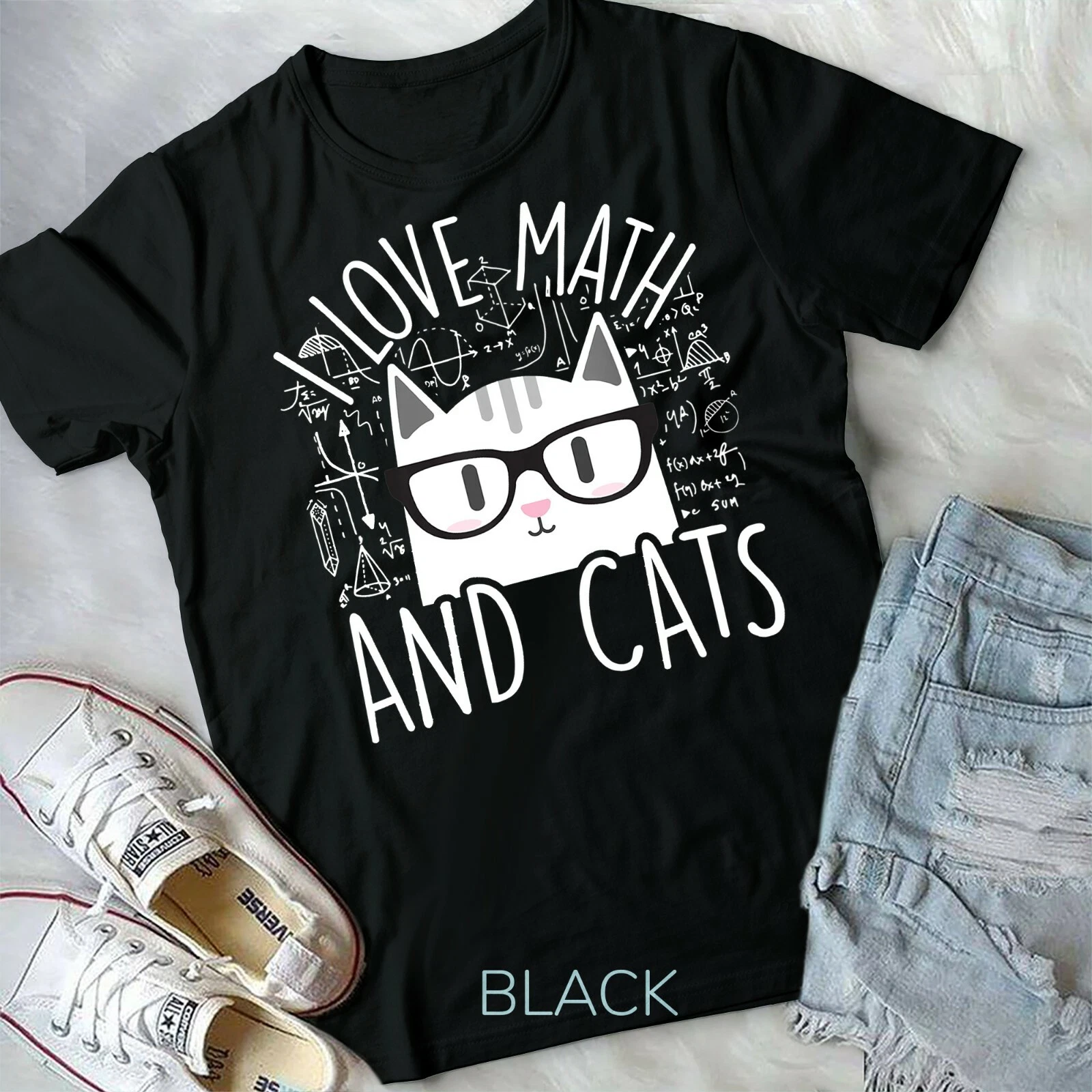 Gildan I Love Math And Cats Cute Kitty Cat Feline Lover Gift Unisex ...