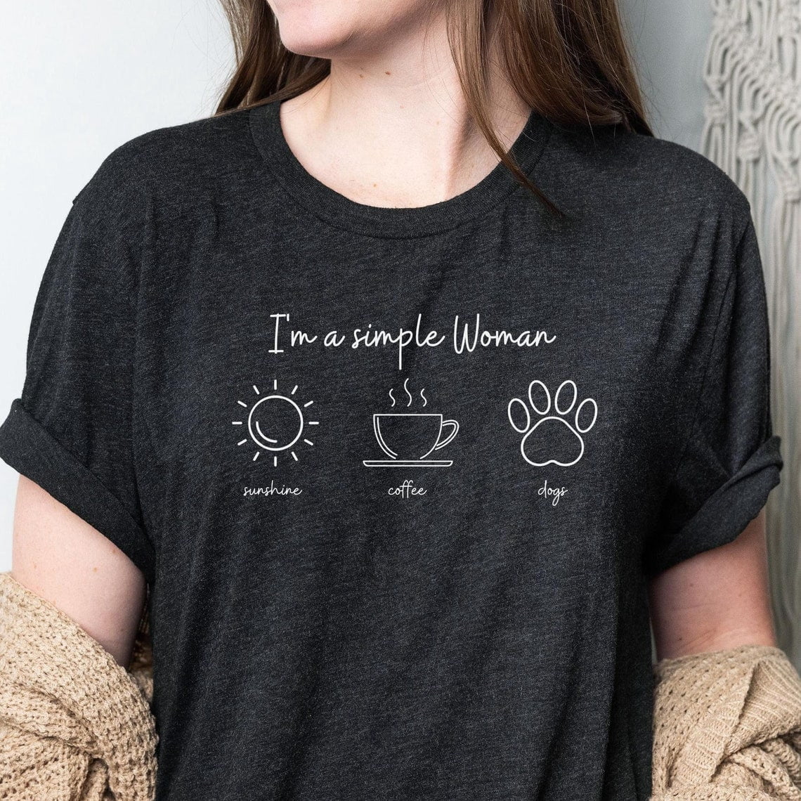 Gildan I'm A Simple Woman Tee With Sunshine, Coffee And Dog Theme ...