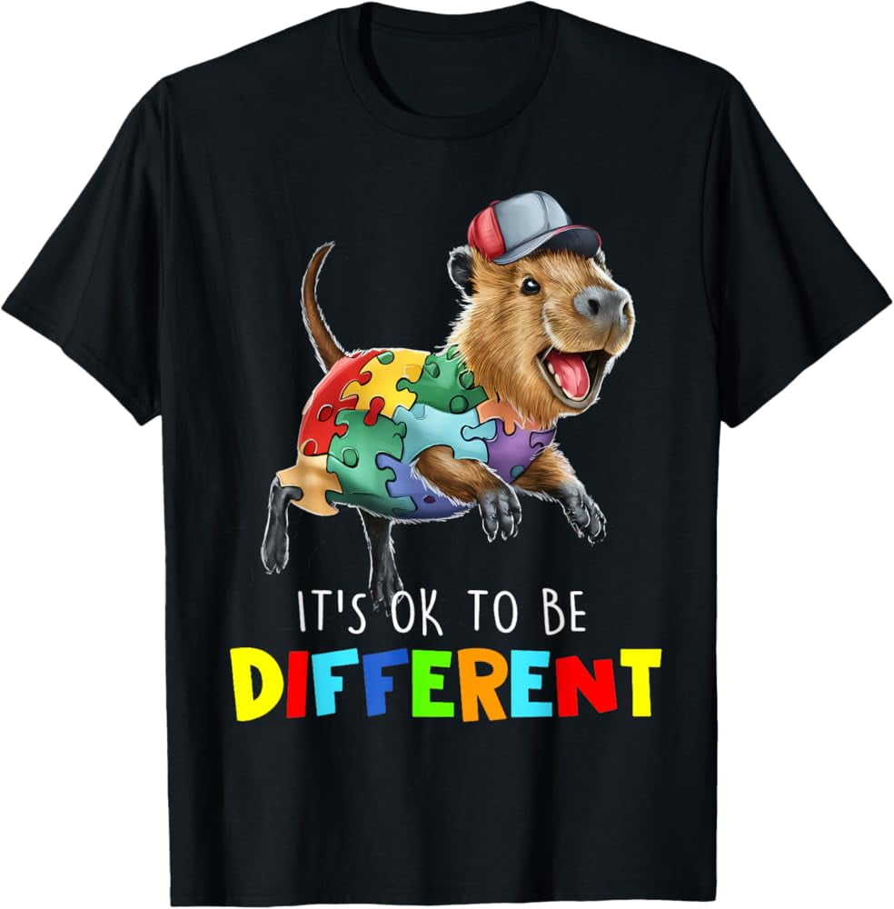 Gildan It's Ok To Be Different Autism Awareness Fun Capybara Puzzle T ...
