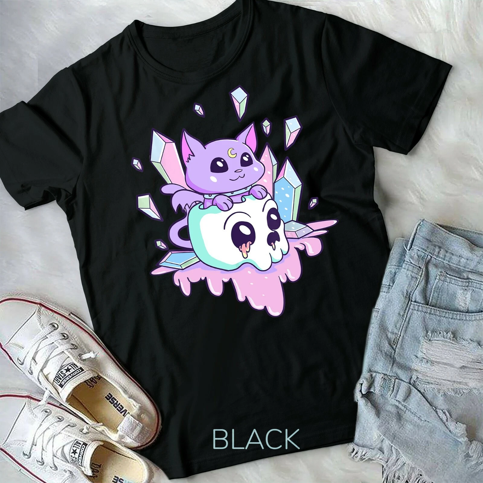 Gildan Kawaii Witchy Cat Cute Pastel Goth Creepy Cats Skull Kitty ...