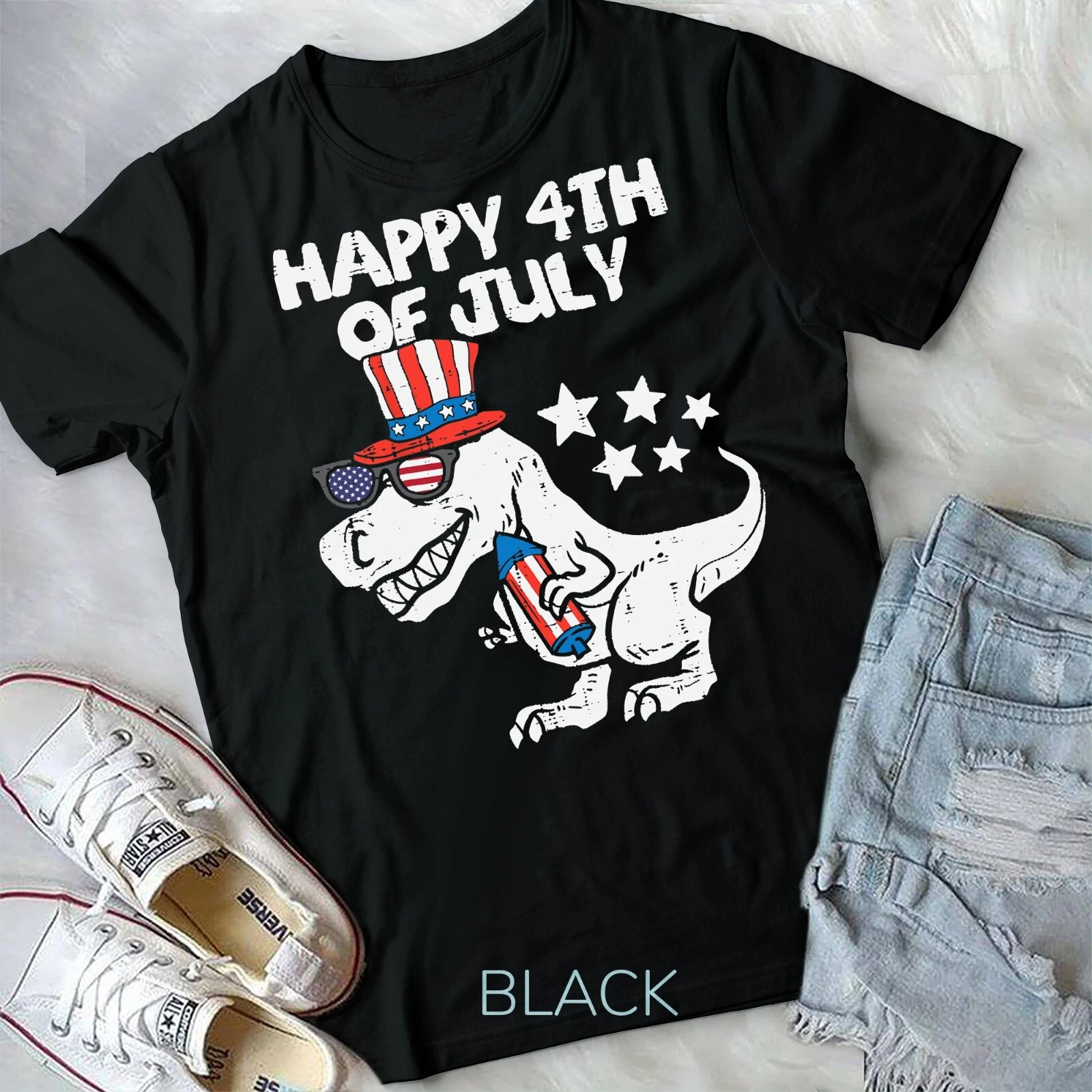 Gildan Kids Happy 4Th Of July T-Rex Dino Dinosaur Baby Toddler Boys ...