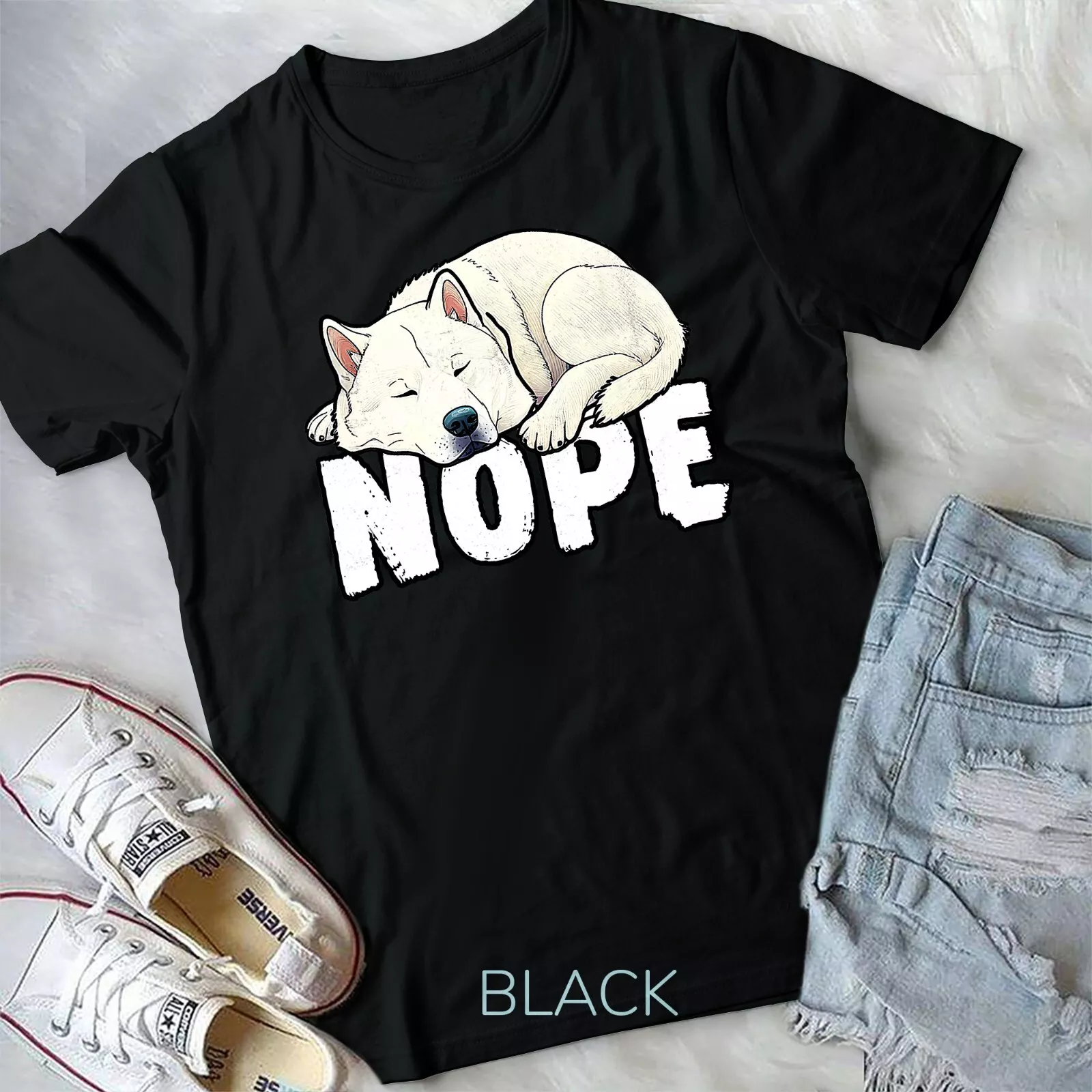 Gildan Korean Jindo Nope Funny Lazy Pet Dog Cute T-Shirt Unisex T-shirt ...