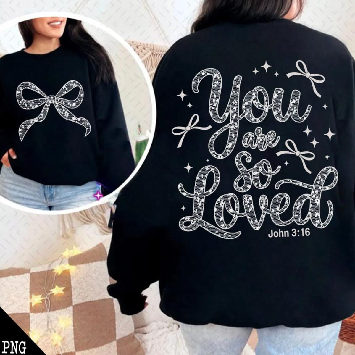 Gildan Lace Bow Design With You Are So Loved Theme And John 3:16 Verse ...