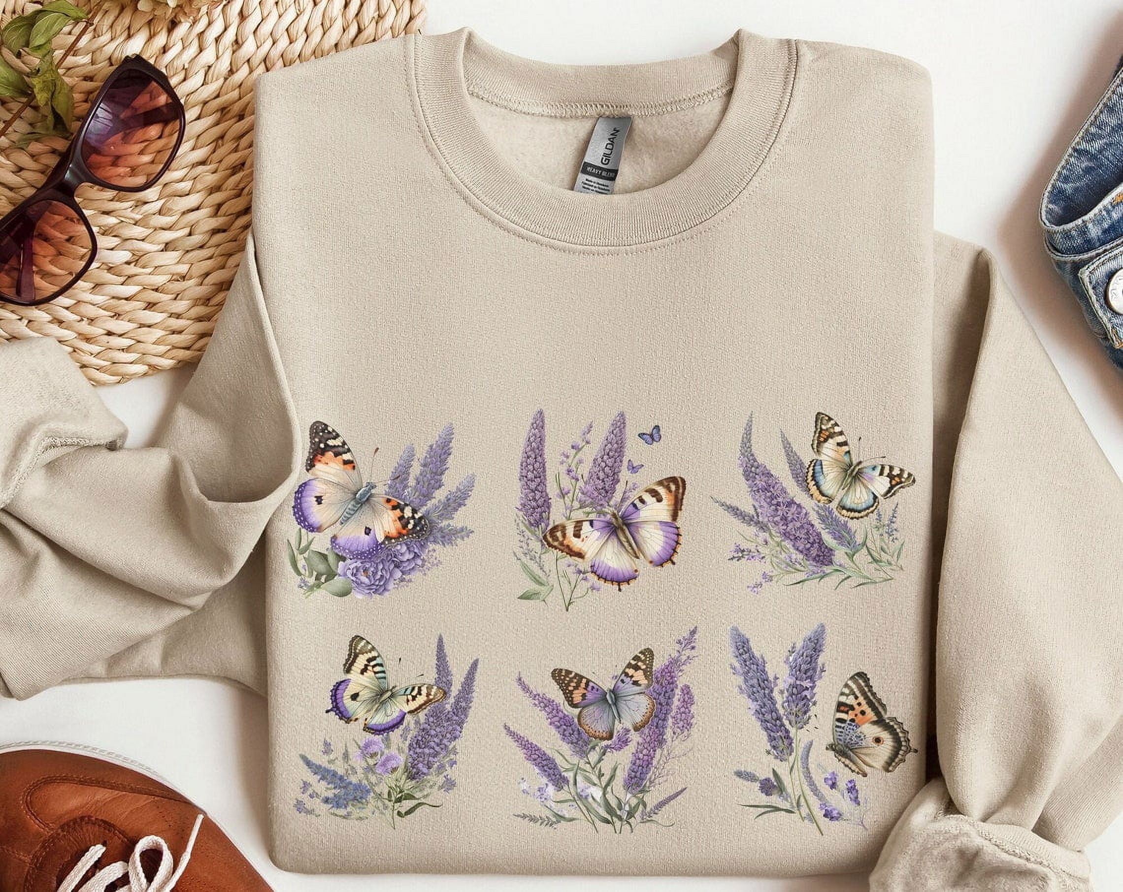 Gildan Lavender And Butterfly Graphic Tee With Cottagecore Aesthetic ...