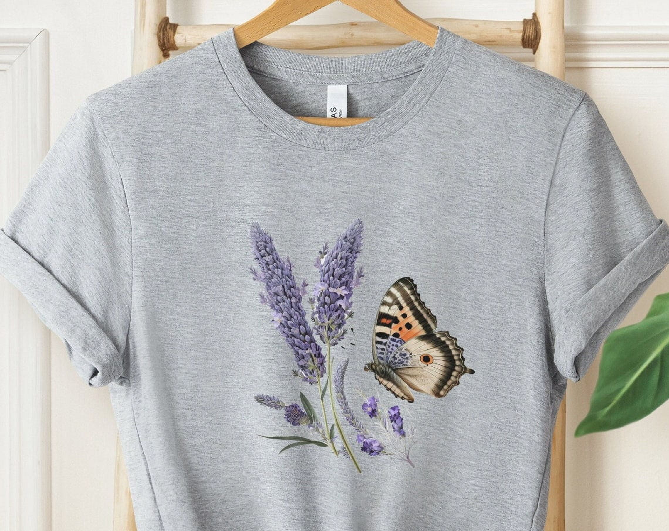 Gildan Lavender Butterfly Graphic Tee With Botanical Garden Theme ...