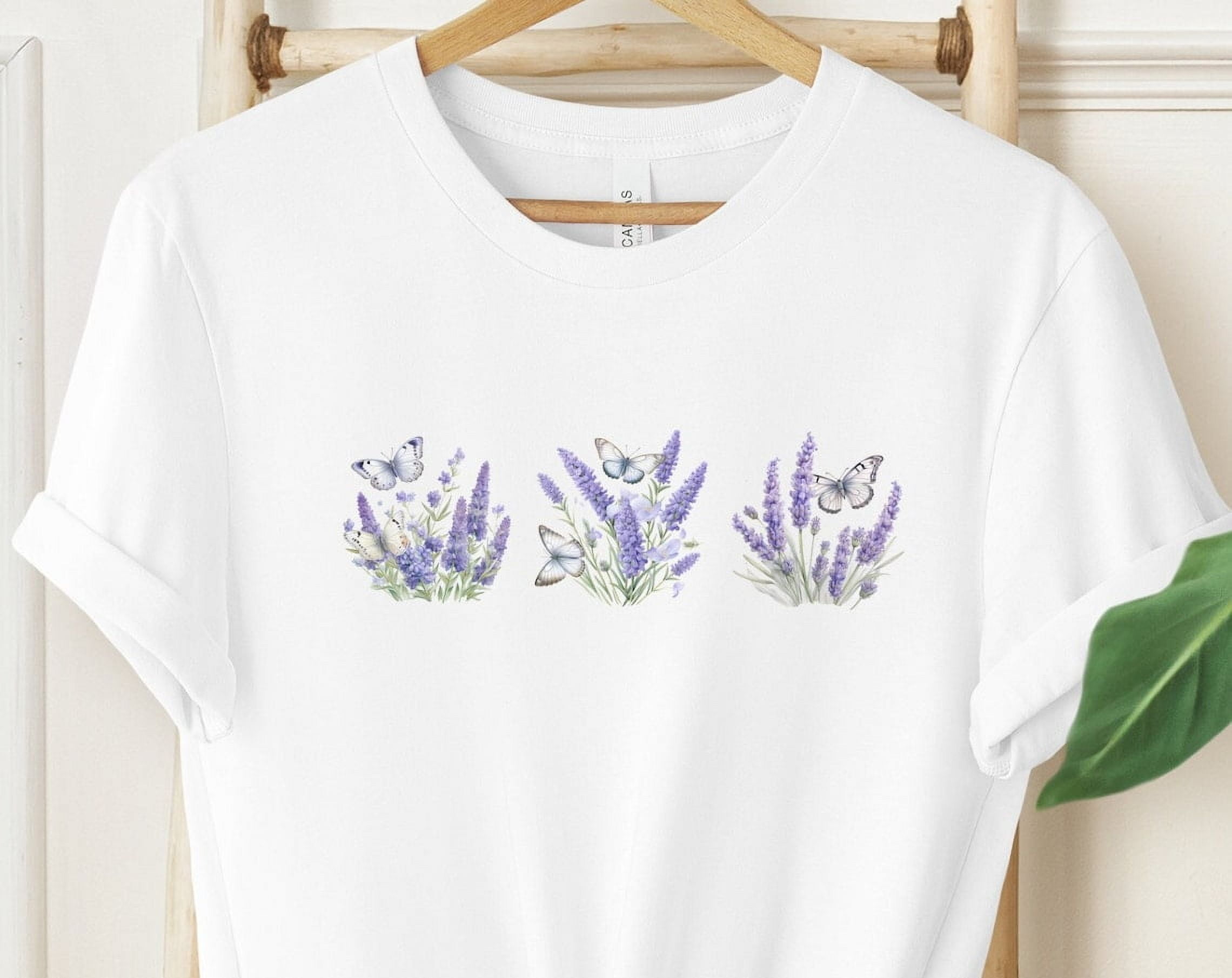 Gildan Lavender Butterfly Tee With Floral Art Design, Botanical Garden ...
