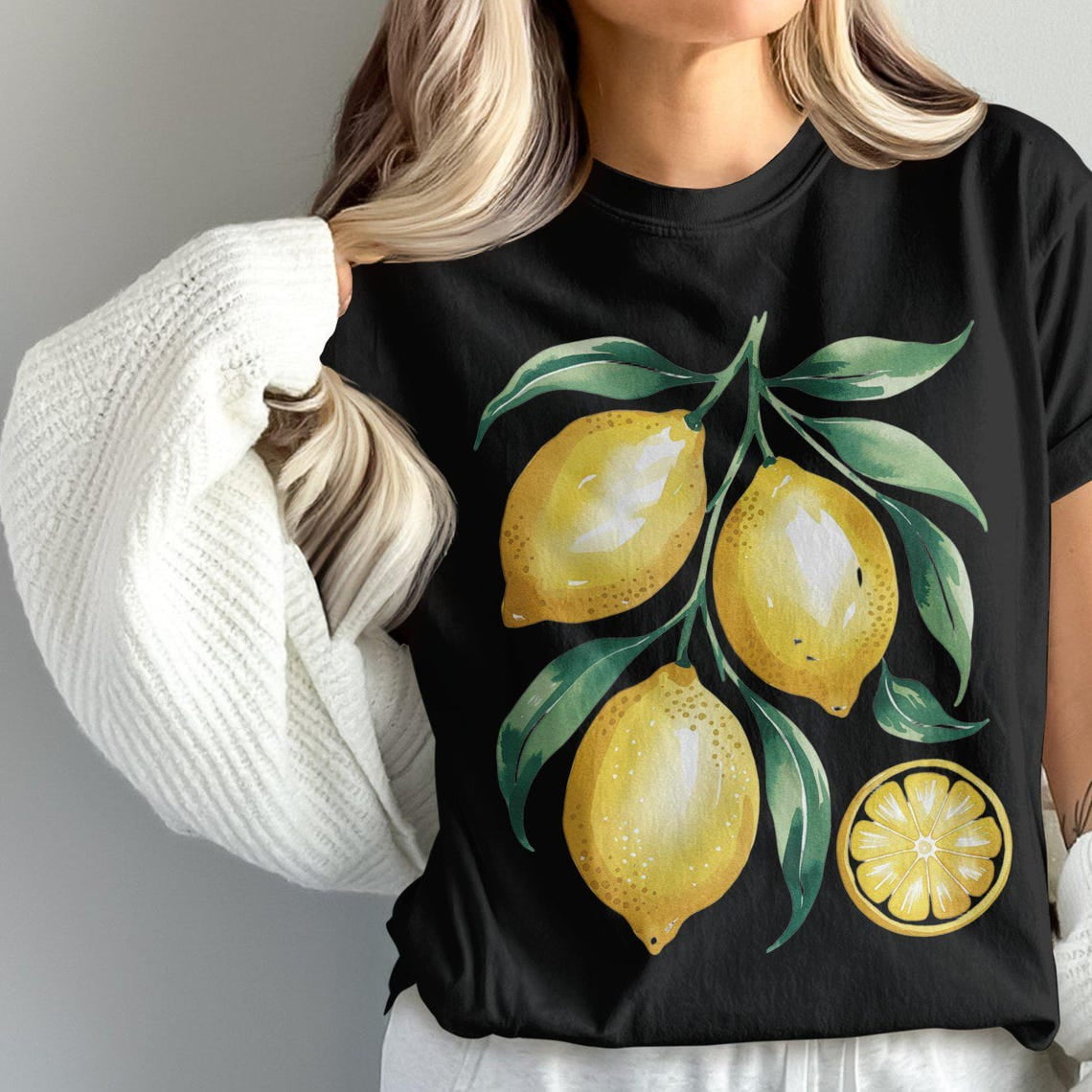 Gildan Lemon Branch Shirt With Watercolor Citrus Art, Summer Fruit ...