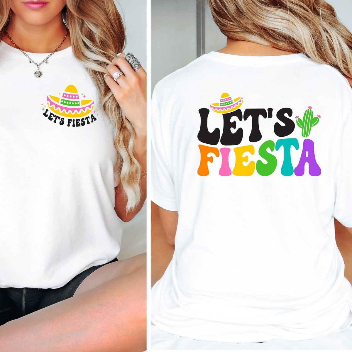 Gildan Let's Fiesta In Style Tee, Bright Text And Sombrero Graphics For ...